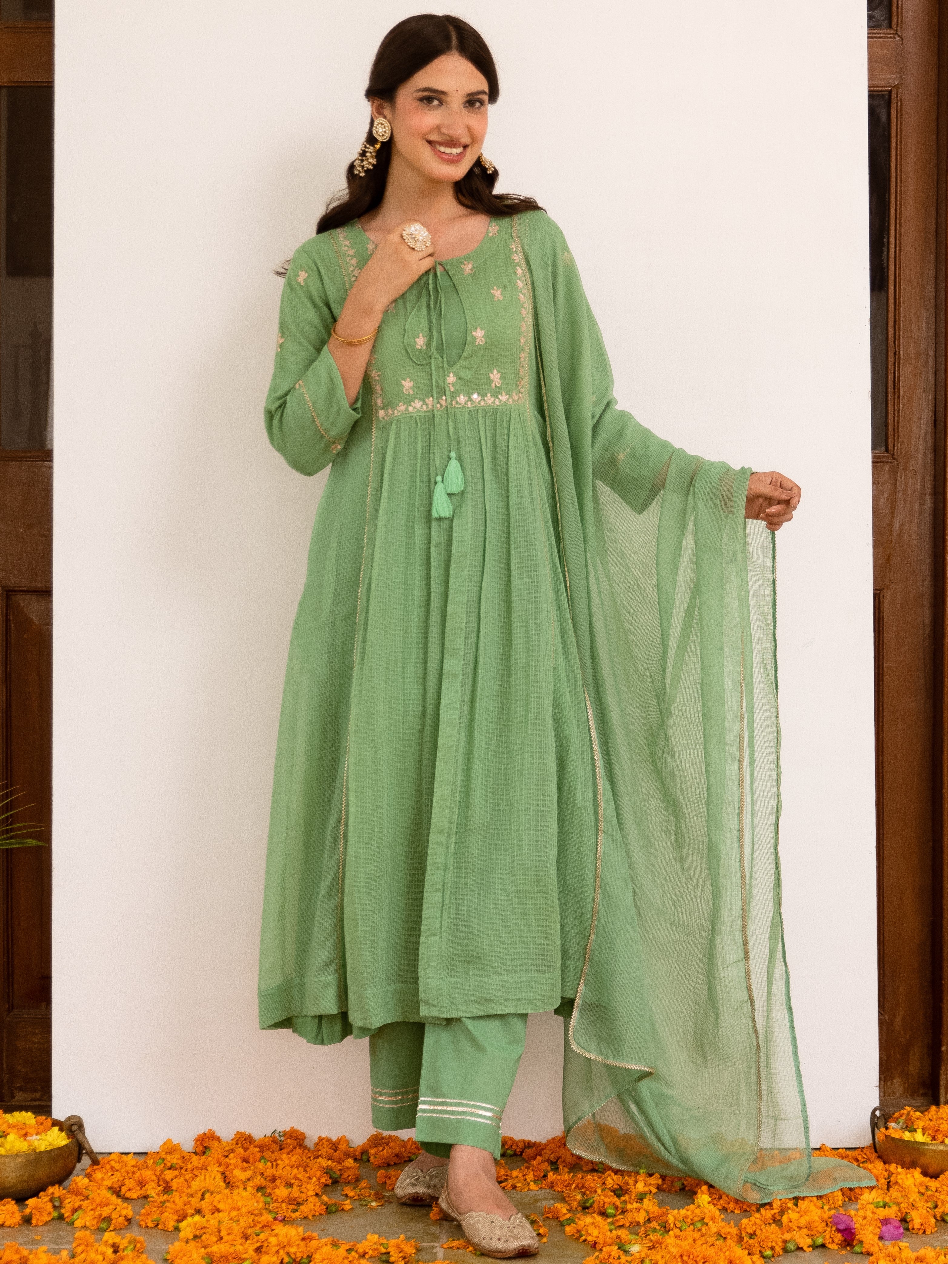 Pastel Green Kota Doriya Complete Suit Set For Women's – Vari