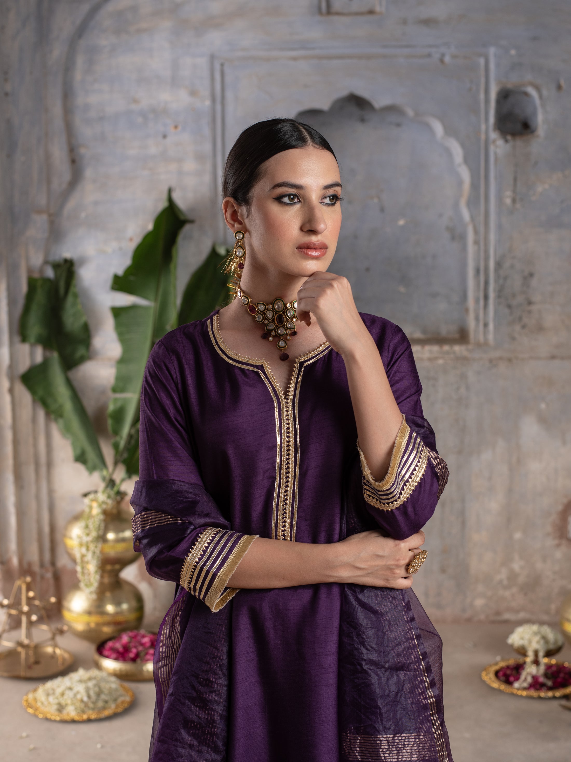 Deep Purple Silk Complete Suit Set For Women's – Vari